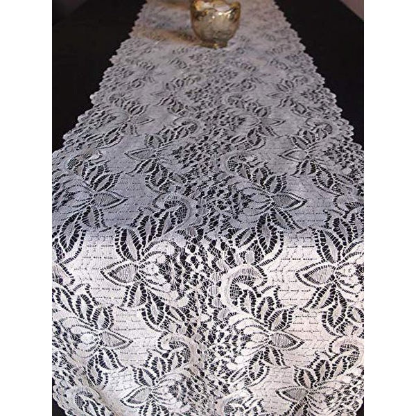 White English Lace Design Table Runner 12″ x 108″ – Doodlehives